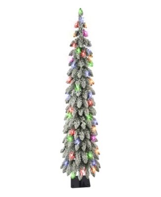 4' Pre-Lit Flocked Alpine Pencil Tree with Multi-Color Incandescent ...