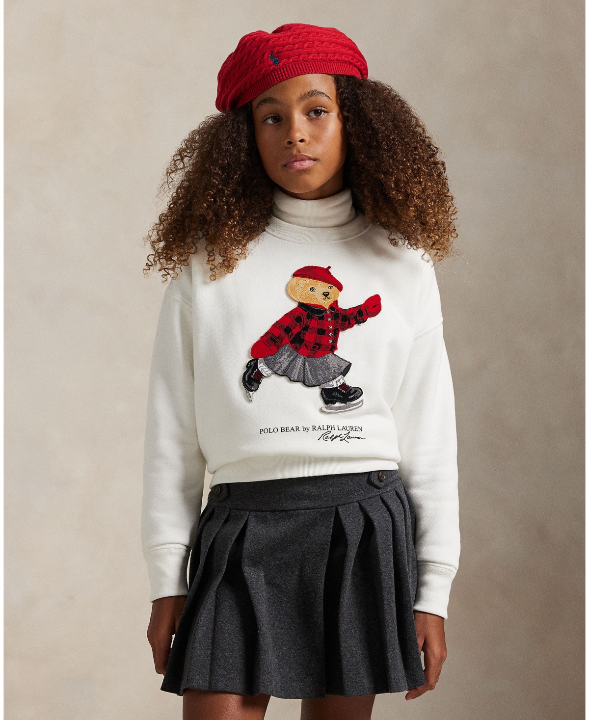 Polo Ralph Lauren Girls 7-16 Polo Bear Boxy Sweatshirt - Trophy Cream