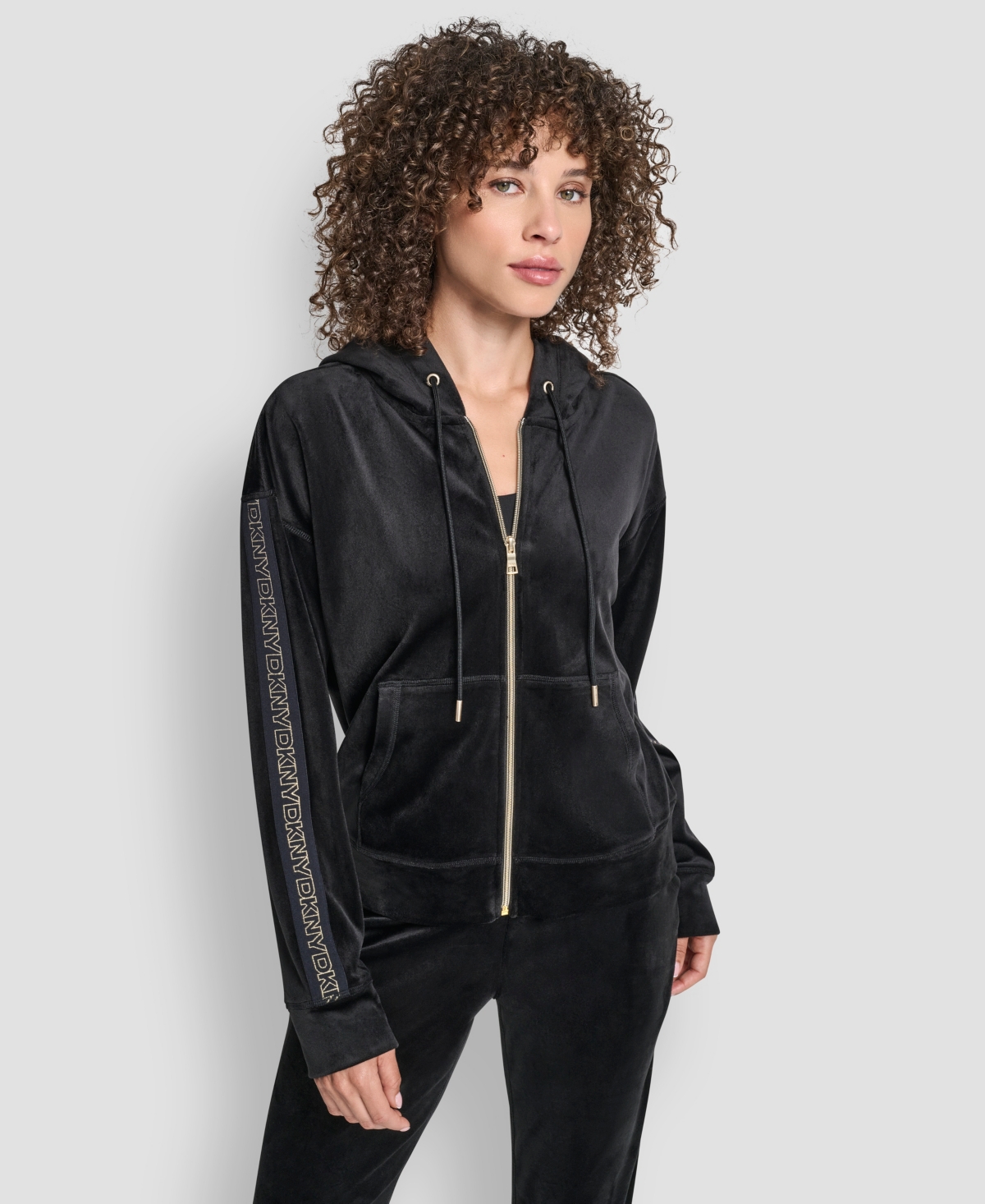 Click here for Dkny Womens Metallic Logo Elastic Full Zip Hoodie... prices