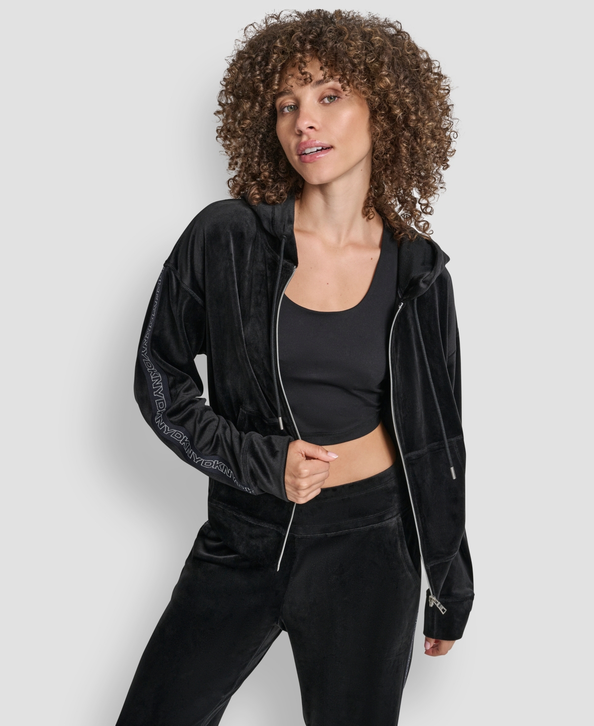 Click here for Dkny Womens Metallic Logo Elastic Full Zip Hoodie... prices