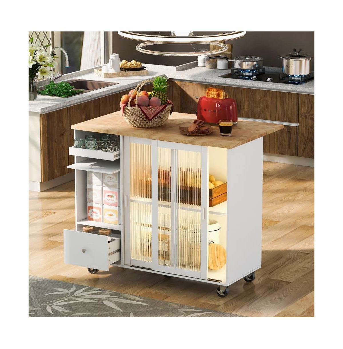 Click here for Maison Boucle 44 Kitchen Island Cart with Led Ligh... prices