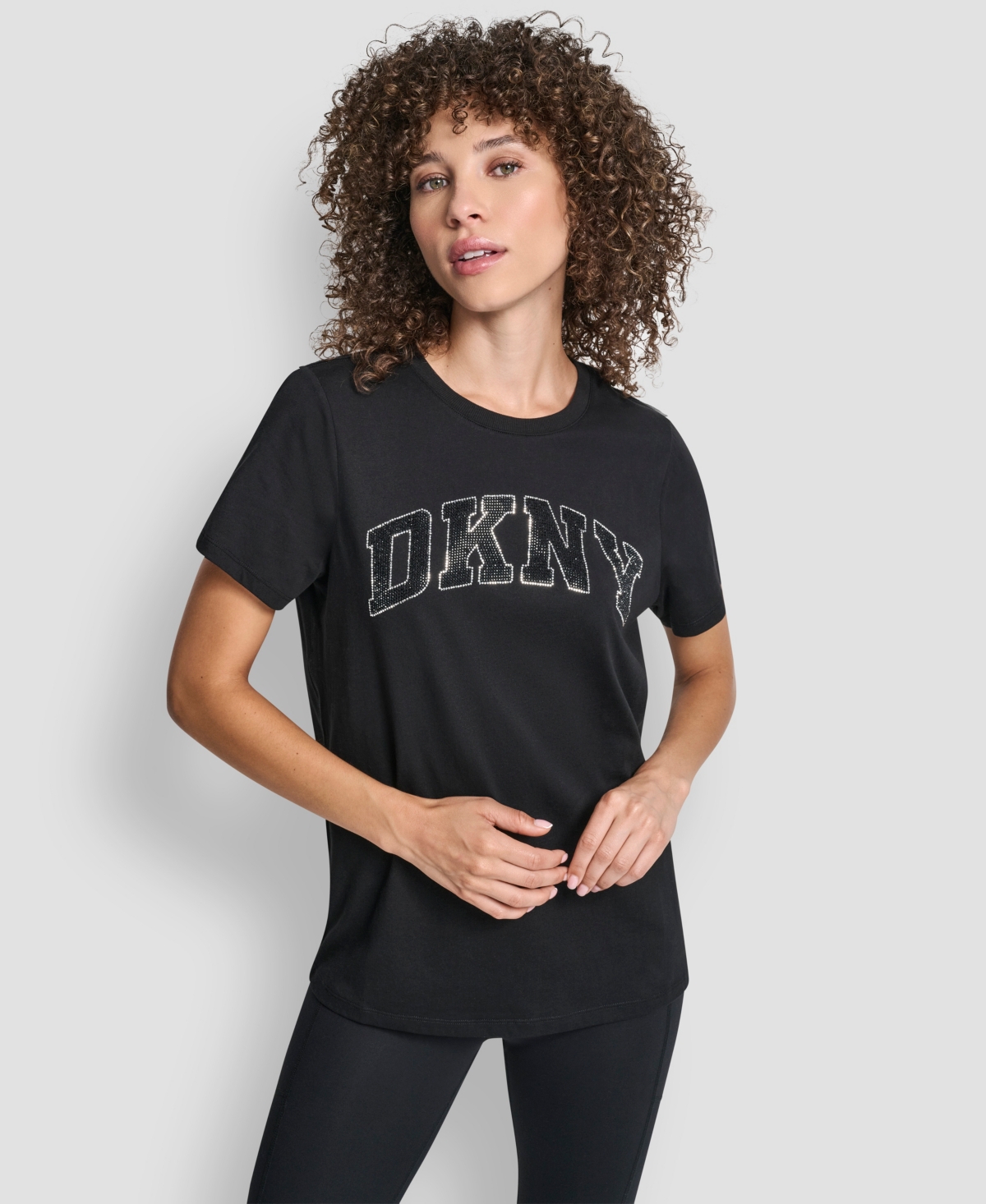 Click here for Dkny Womens Arched Exploded Rhinestone Crewneck T-... prices