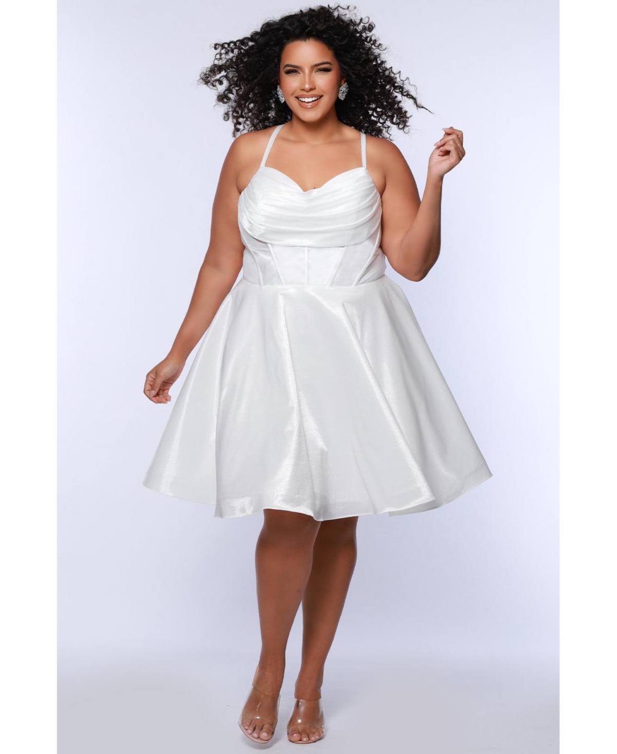 Click here for Sydneys Closet Womens Short White Satin Party Dres... prices
