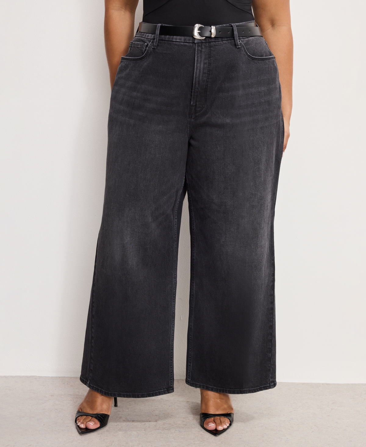 Good American Womens Skate Cropped Wide Leg Jeans - Black