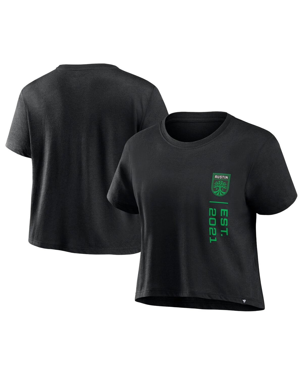 Fanatics Womens Black Austin Fc Chip Pass Fashion Cropped T-Shirt - Black