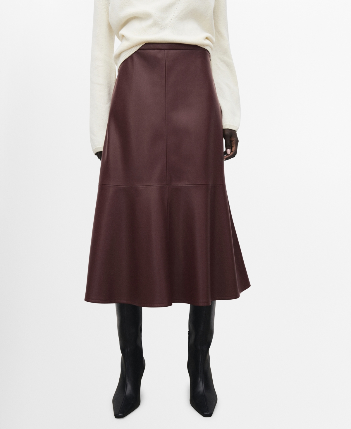 Click here for Mango Womens Leather-Effect Midi Skirt - Maroon prices