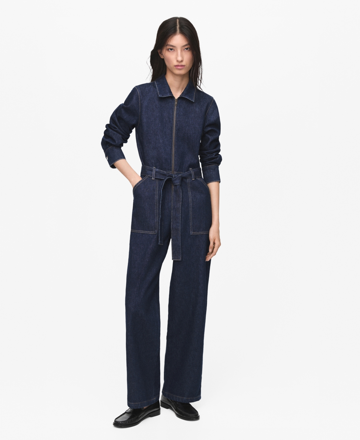 Click here for Mango Womens Belt Denim Jumpsuit - Open Blue prices