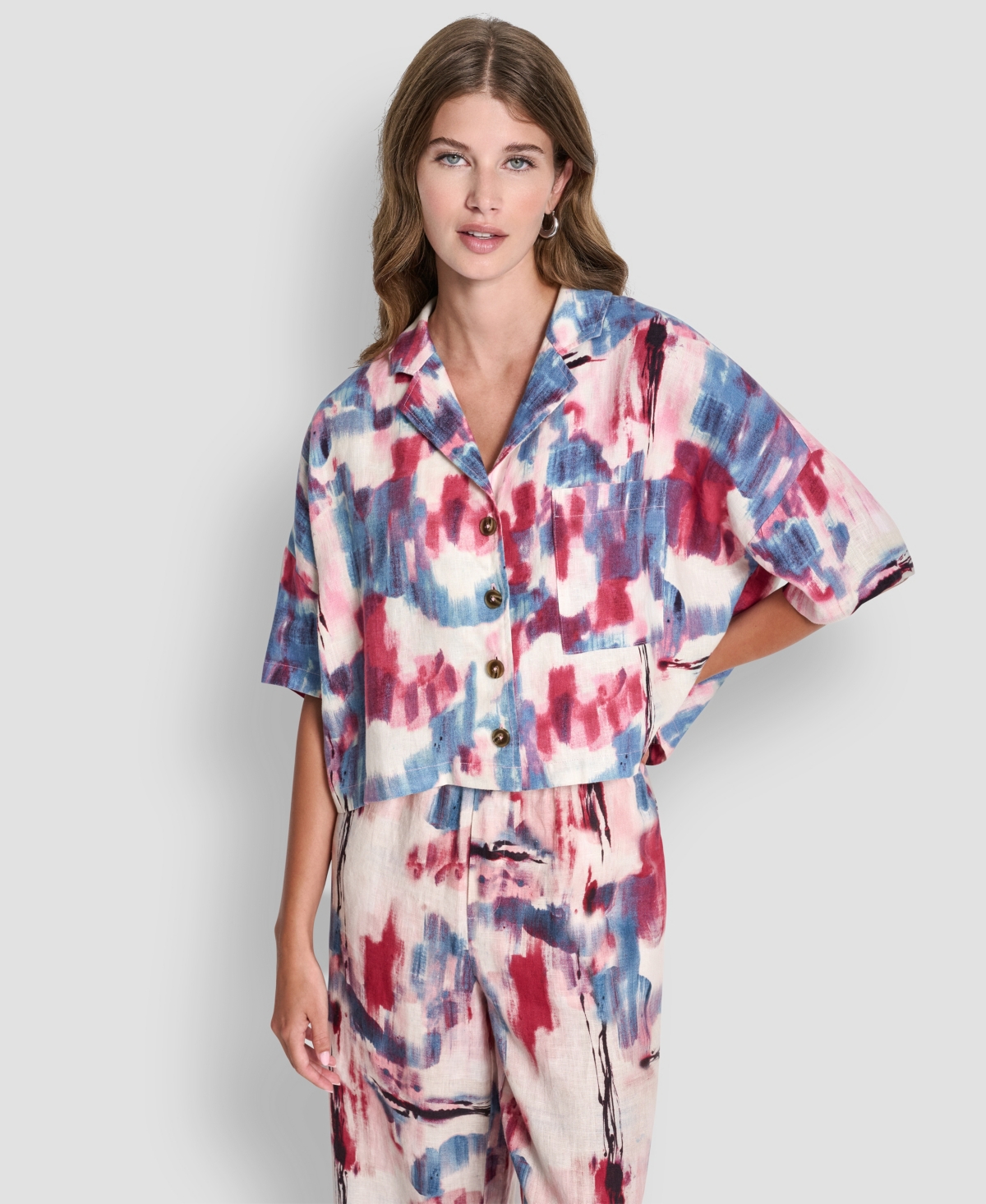 Click here for Dkny Womens Printed Short Sleeves Convertible Coll... prices