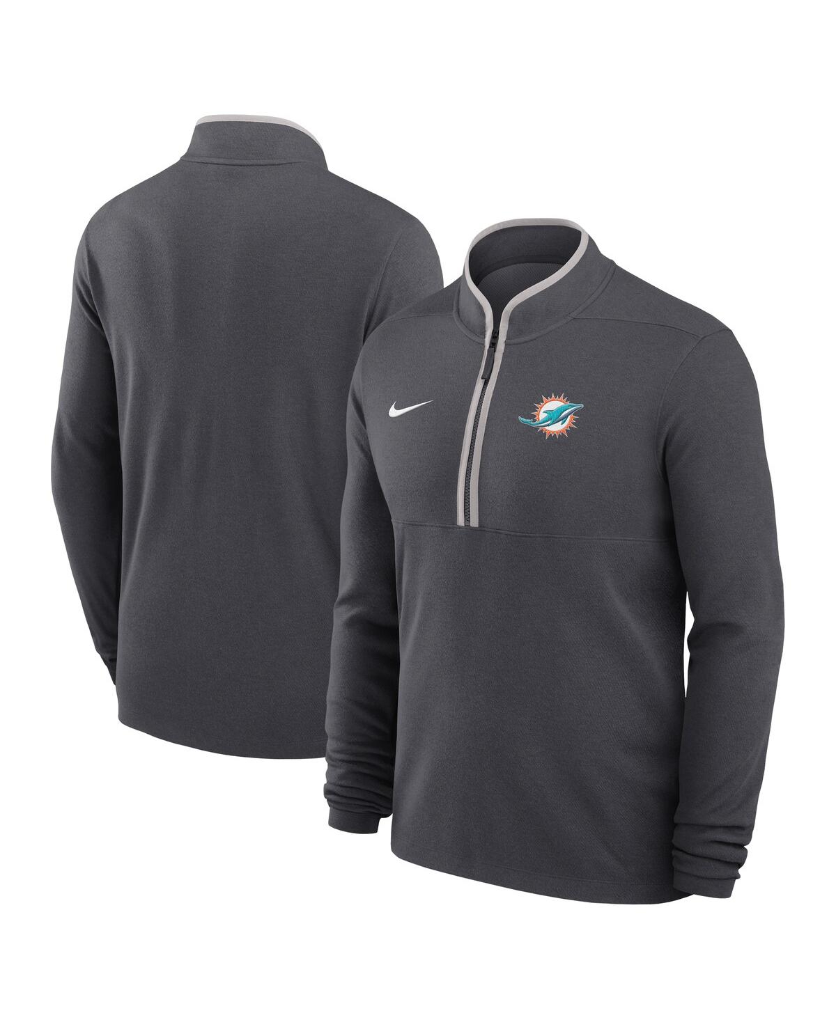 Nike Mens Anthracite Miami Dolphins Lightweight Victory Dri-fit Half-Zip Pullover Hoodie - Anthracite