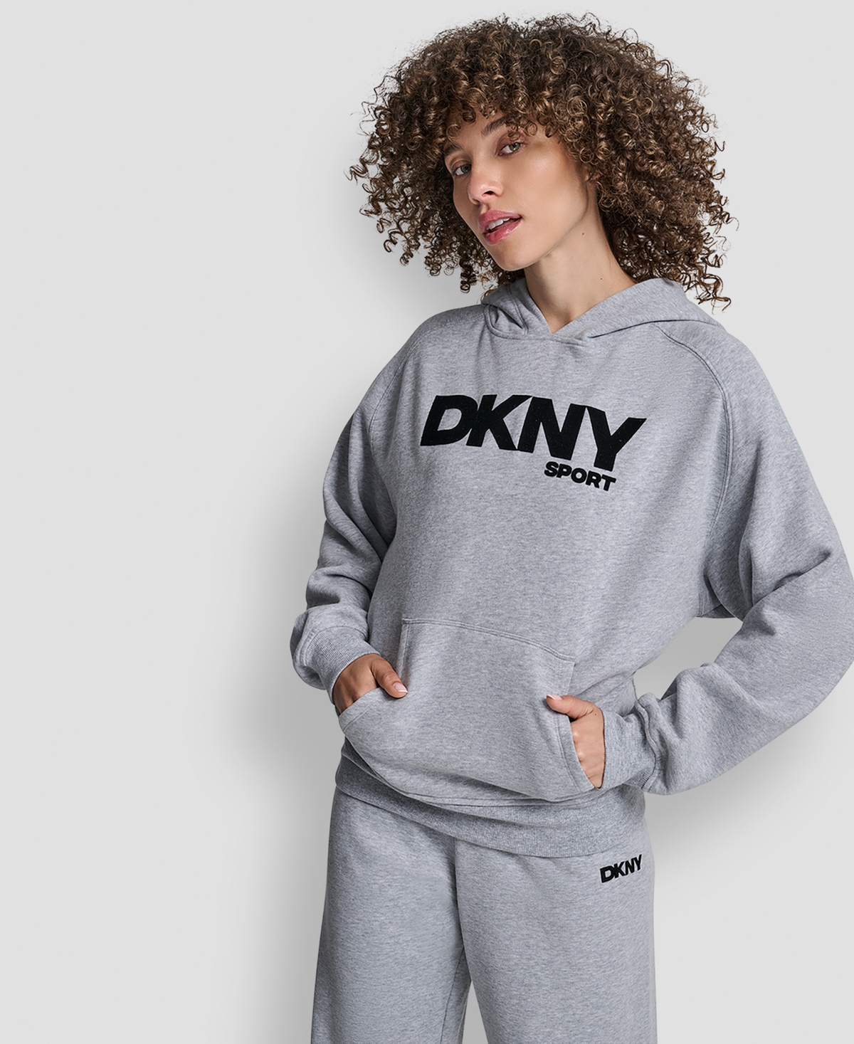 Click here for Dkny Womens Flock Logo Kanga Pocket Pull-On Hoodie... prices