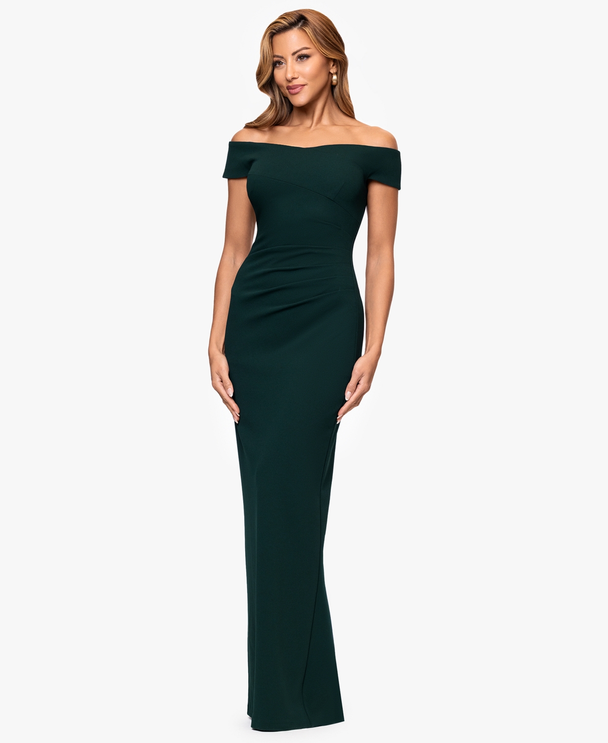 Click here for Xscape Womens Off The Shoulder Back Slit Dress - P... prices