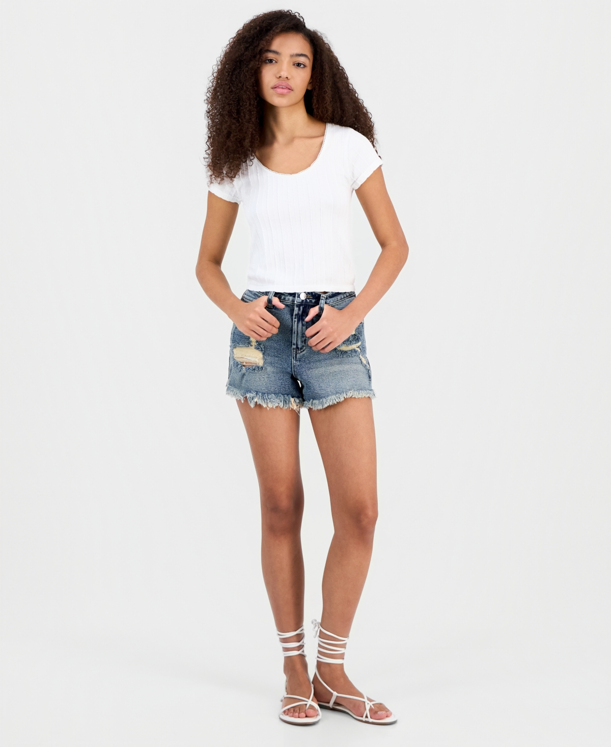 Click here for Madden Girl Juniors Ripped Denim Festival Shorts -... prices