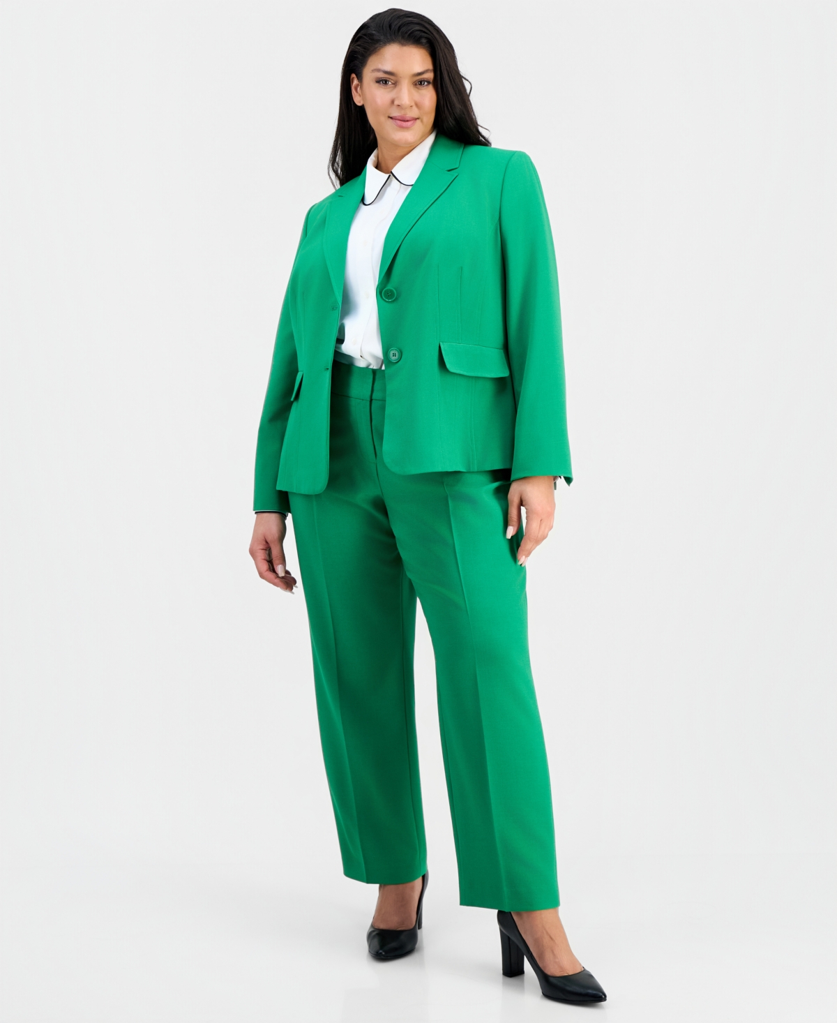 Click here for Le Suit Plus Size Notch-Lapel Mid-Rise Pantsuit -... prices