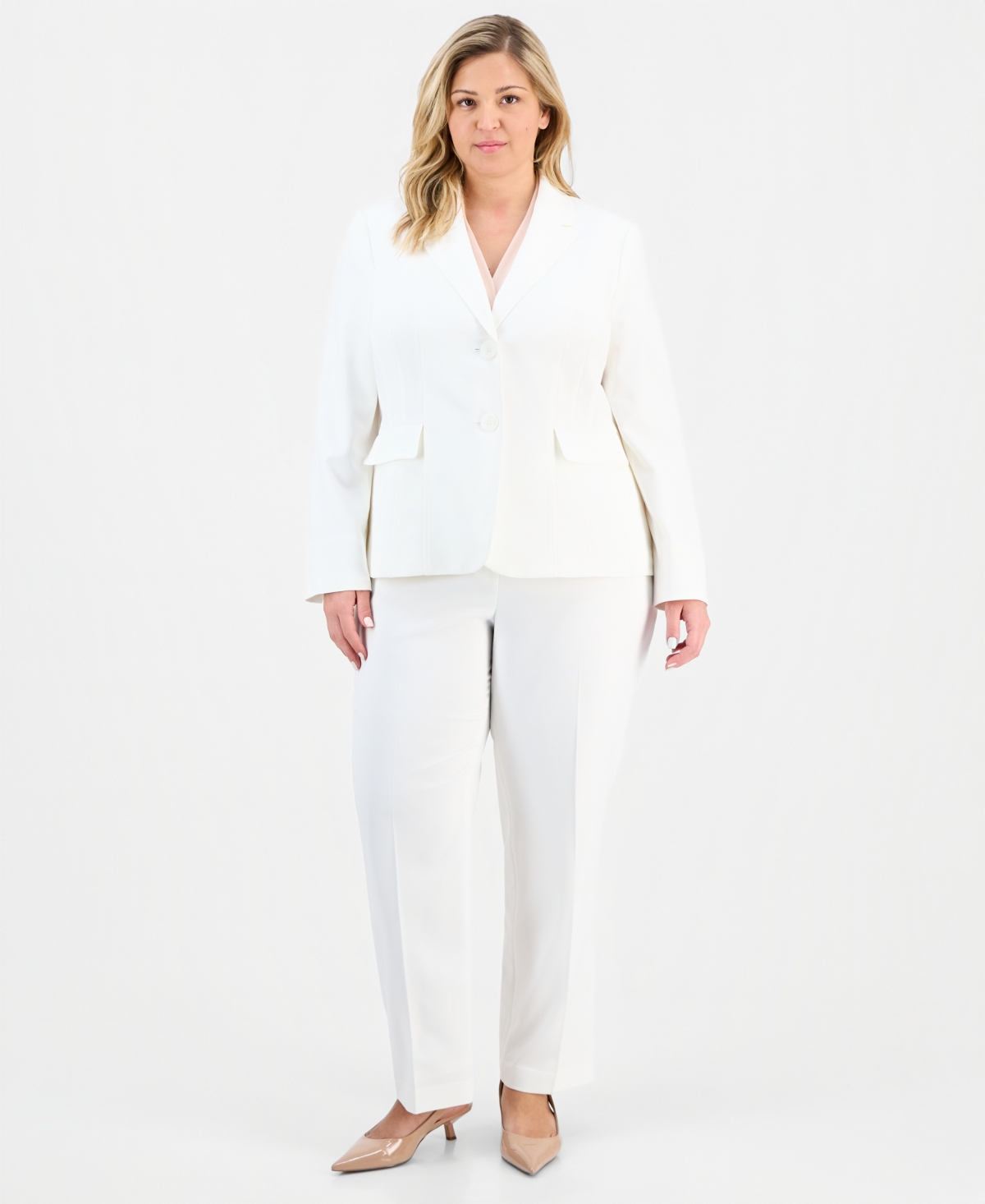 Click here for Le Suit Plus Size Notch-Lapel Mid-Rise Pantsuit -... prices