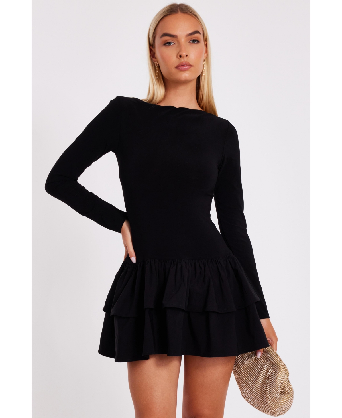 Click here for Quiz Womens Ity Bengaline Long Sleeve Frill Mini D... prices