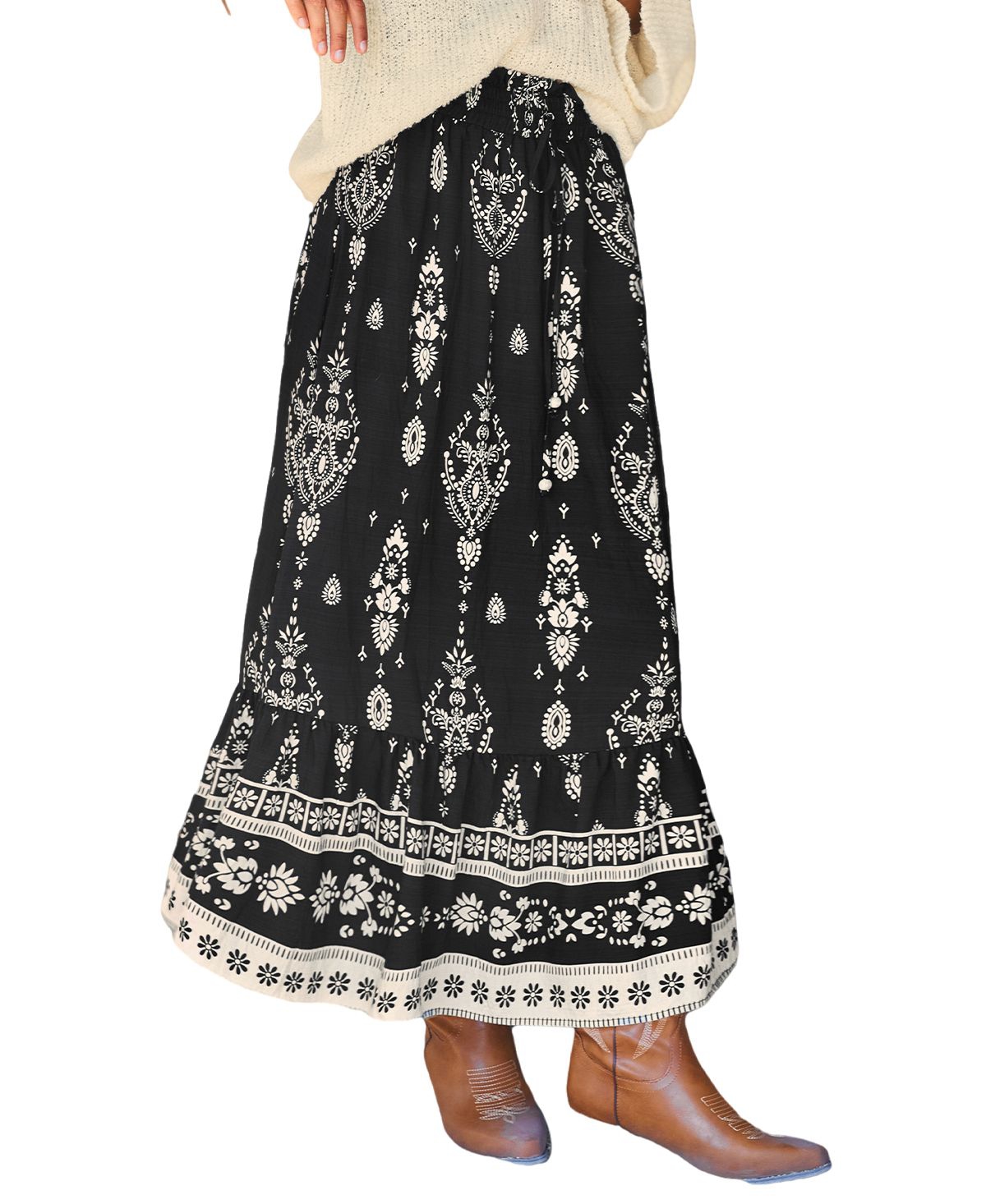 Click here for Cupshe Womens Moonbeam Ornate Maxi Skirt - Black prices