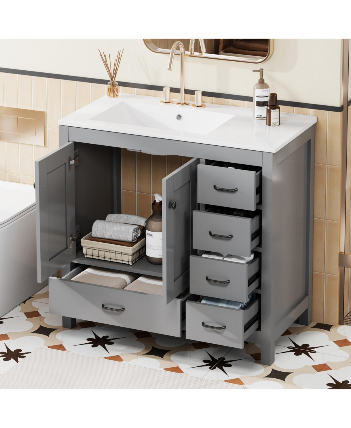 Click here for Lovmor 36inch Gray Bathroom Vanity with Ceramic Si... prices