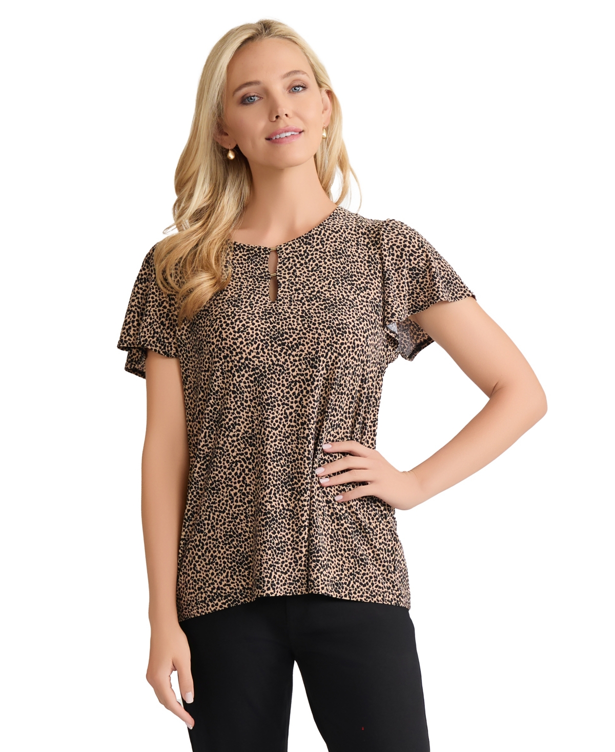 Click here for Jones New York Petite Printed Flutter Sleeve Top -... prices