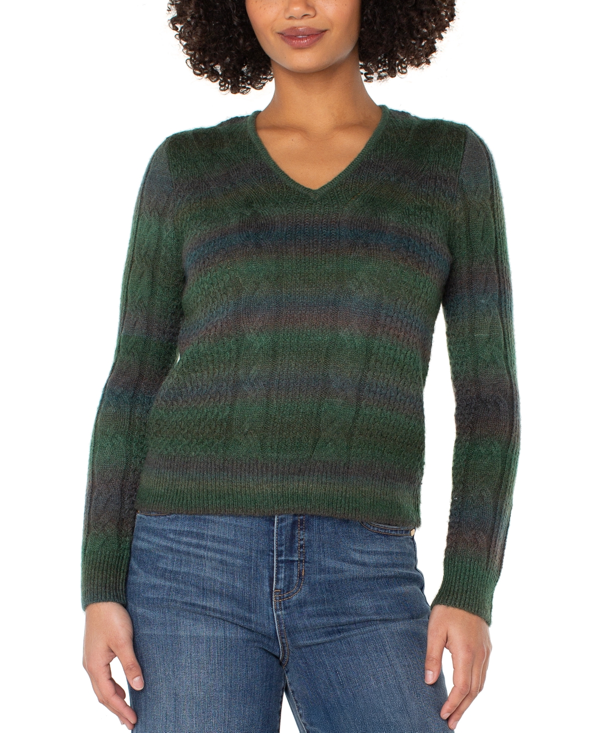 Liverpool Los Angeles Womens Dropped Shoulder V-Neck Sweater - Emerald Multi Spacedye