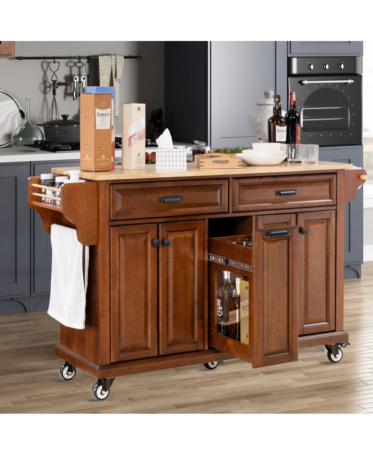 Click here for Farmhouse Kitchen Island Cart with Solid Wood Top... prices