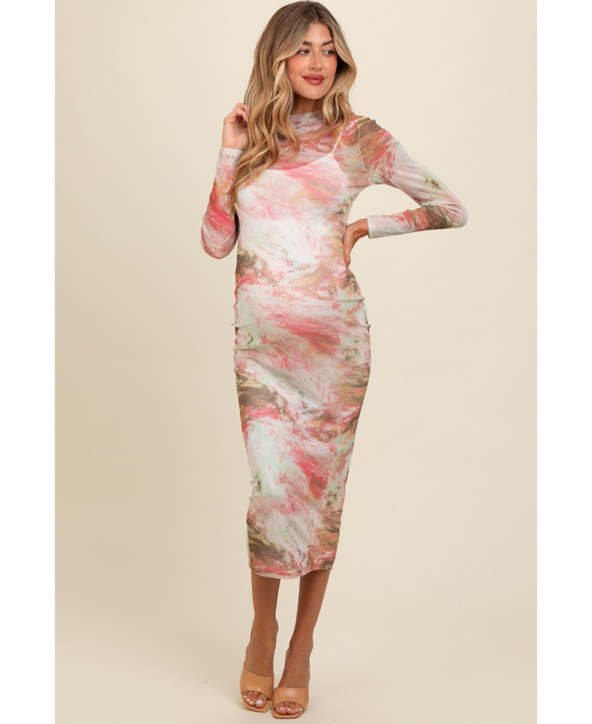Click here for Pinkblush Maternity Pink Abstract Printed Mesh Ove... prices