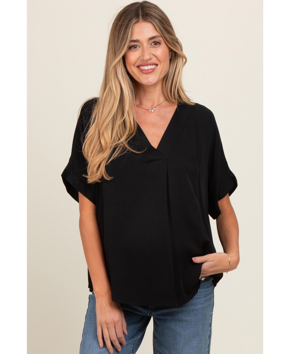 Click here for Pinkblush Maternity Olive V-Neck Pin-Tuck Detail T... prices