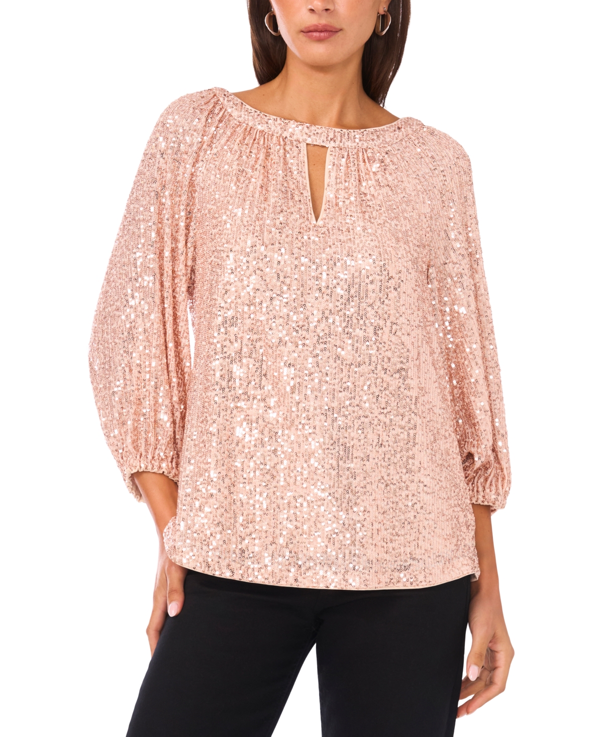 Click here for Sam & Jess Womens Sequin Detail Puff Sleeves Top -... prices