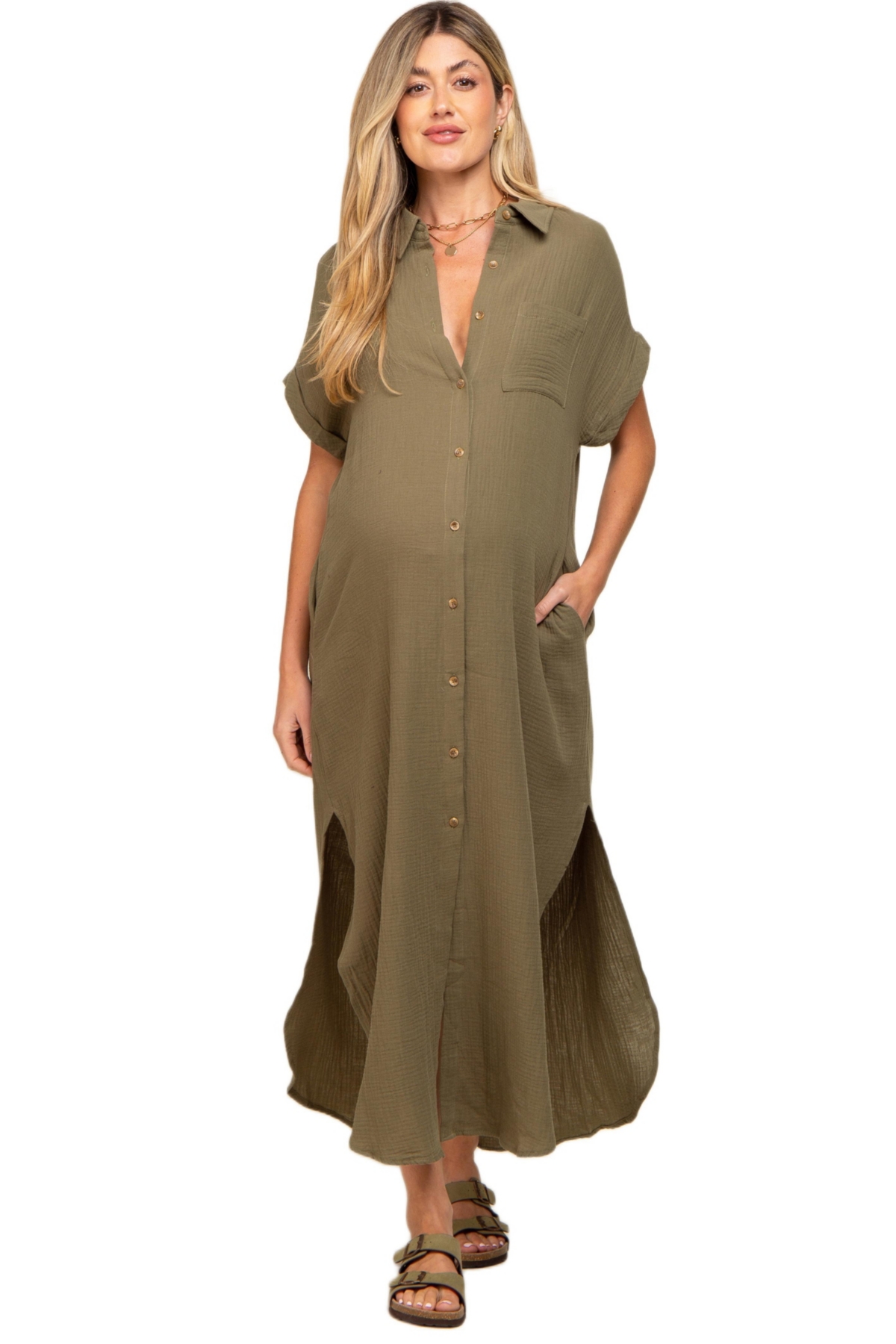 Click here for Pinkblush Maternity Navy Button Down Midi Dress -... prices