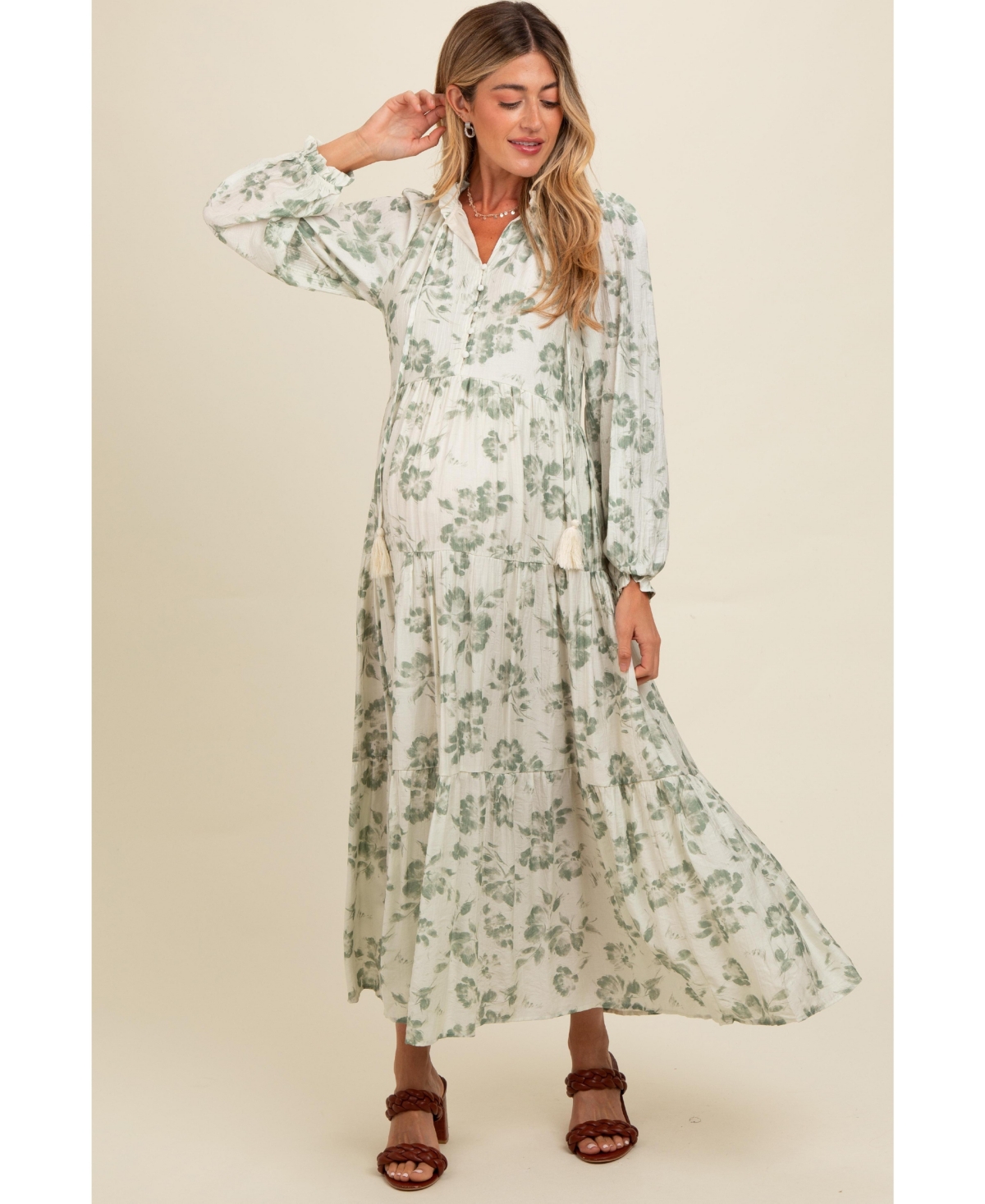 Click here for Pinkblush Maternity Olive Floral Button Front Tier... prices