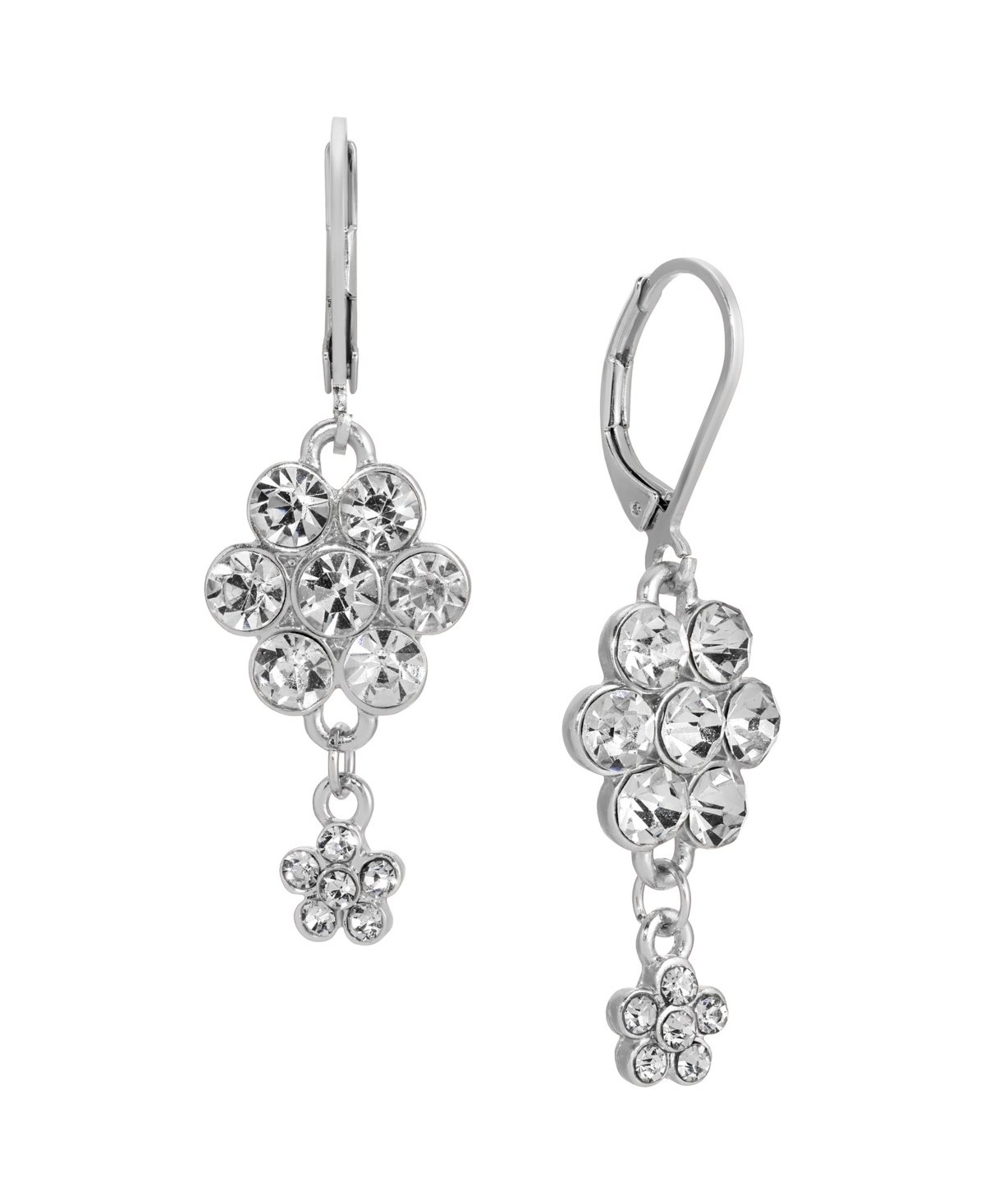 Click here for 2028 Silver Tone Crystal Flower Earrings - White prices