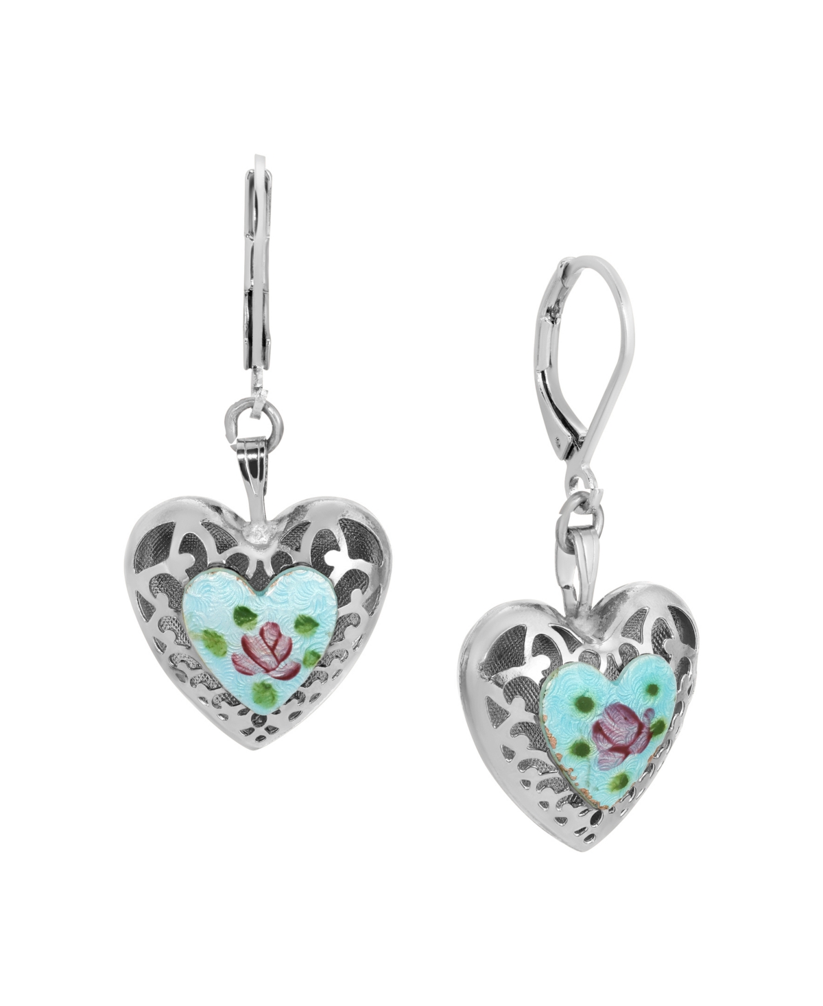 Click here for 2028 Heart Floral Enamel Leverback Earrings - Blue prices