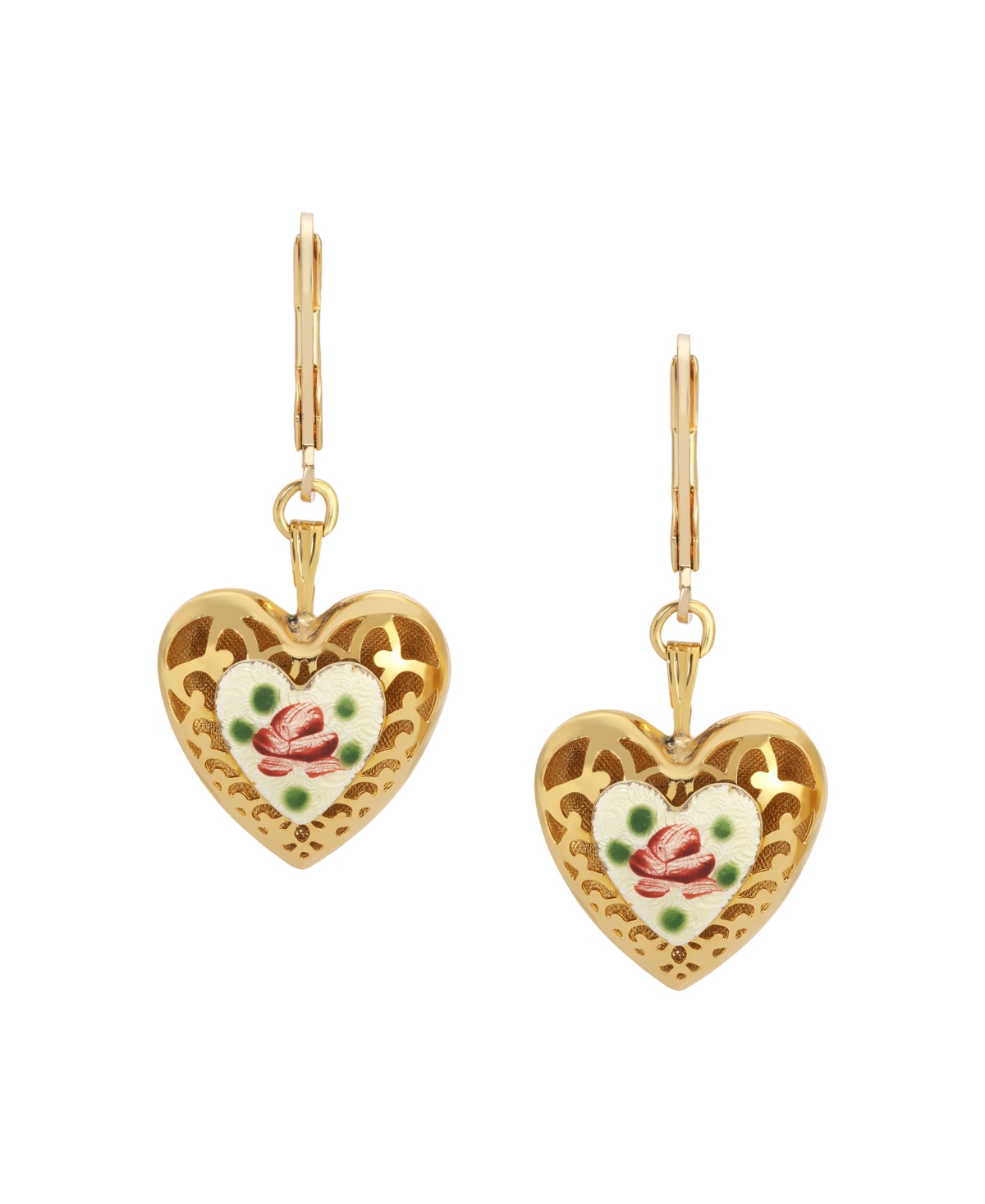 Click here for 2028 Heart Floral Enamel Leverback Earrings - Whit... prices