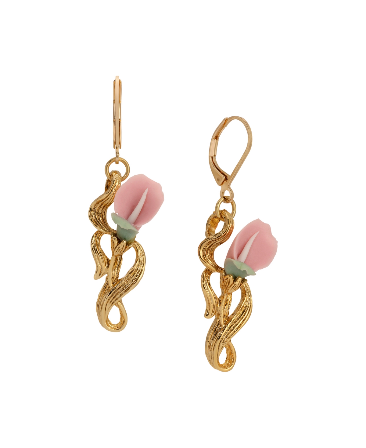 Click here for 2028 Gold Tone Pink Flower Drop Earrings - Pink prices