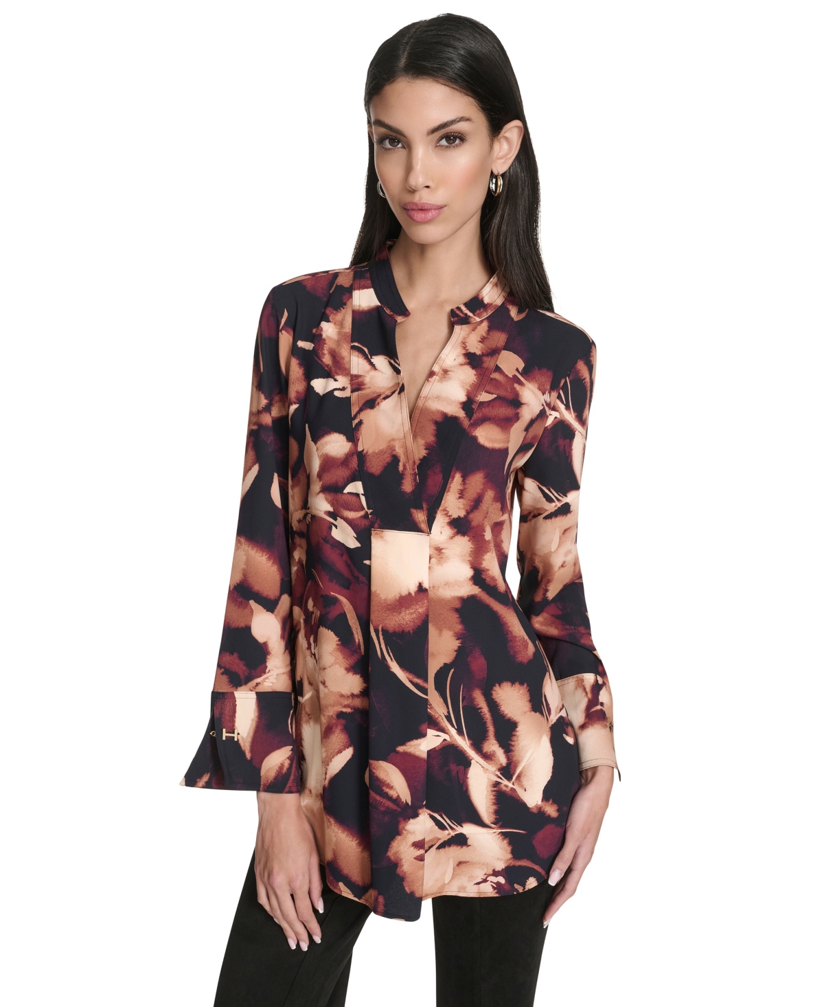 Click here for Halston Womens Long Sleeves Tunic Top - Watercolor... prices