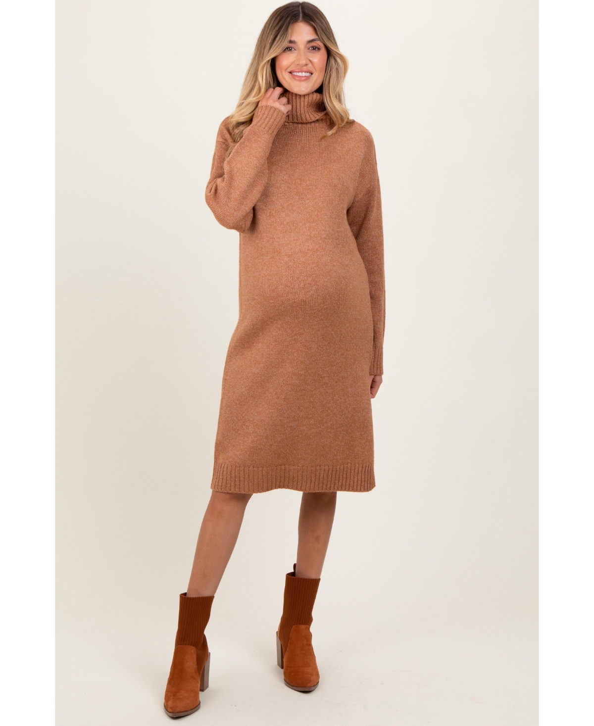 Click here for Pinkblush Maternity Camel Turtleneck Side Slit Mid... prices
