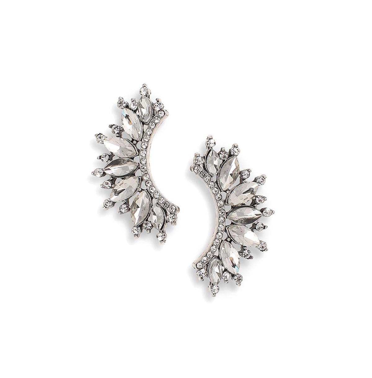 Click here for Sohi Womens Silver Embellished Curve Drop Earrings... prices