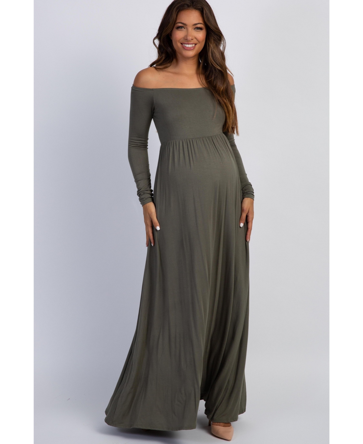 Click here for Pinkblush Maternity Solid Off Shoulder Maxi Dress... prices