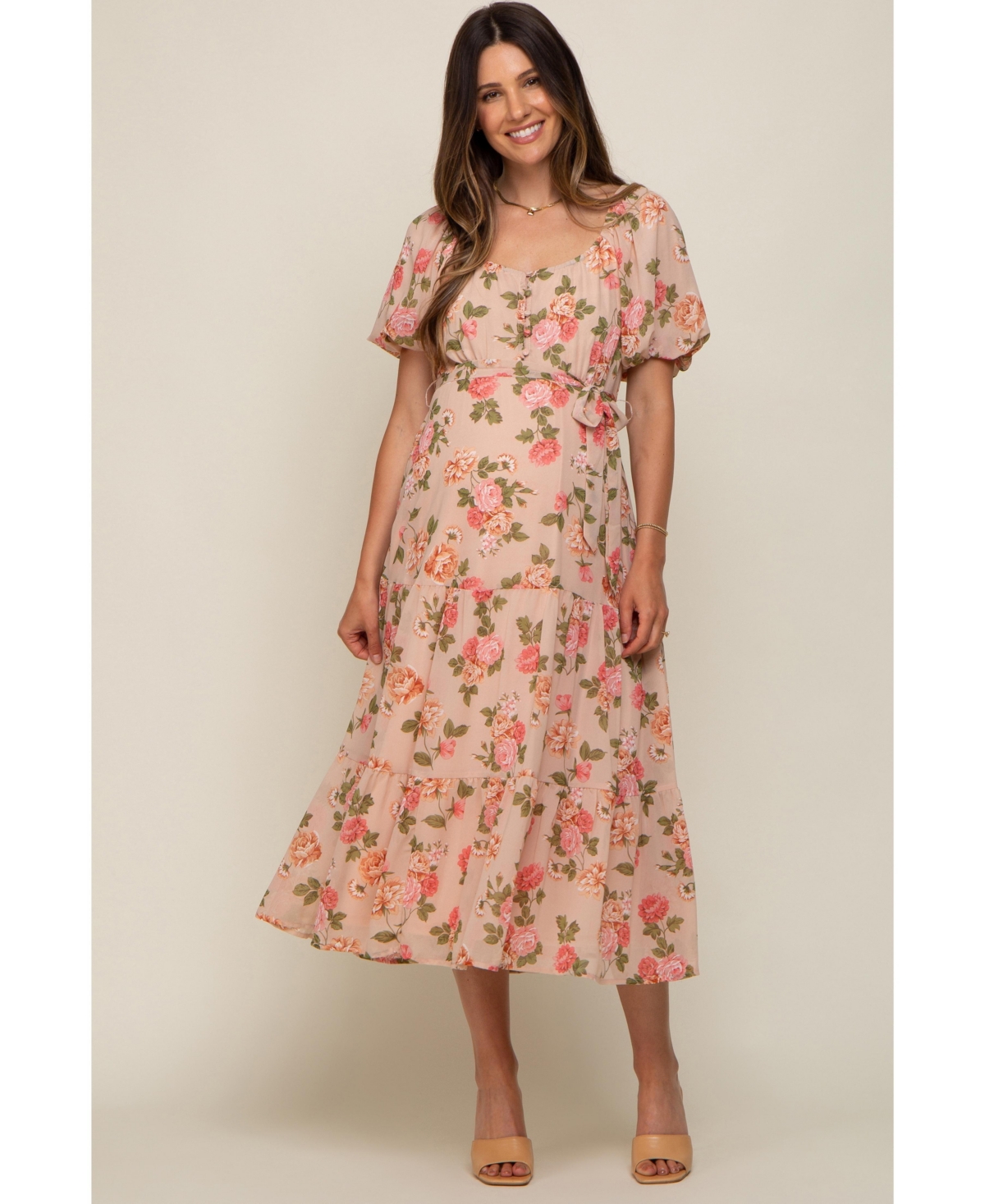 Click here for Pinkblush Maternity Pink Floral Button Puff Sleeve... prices
