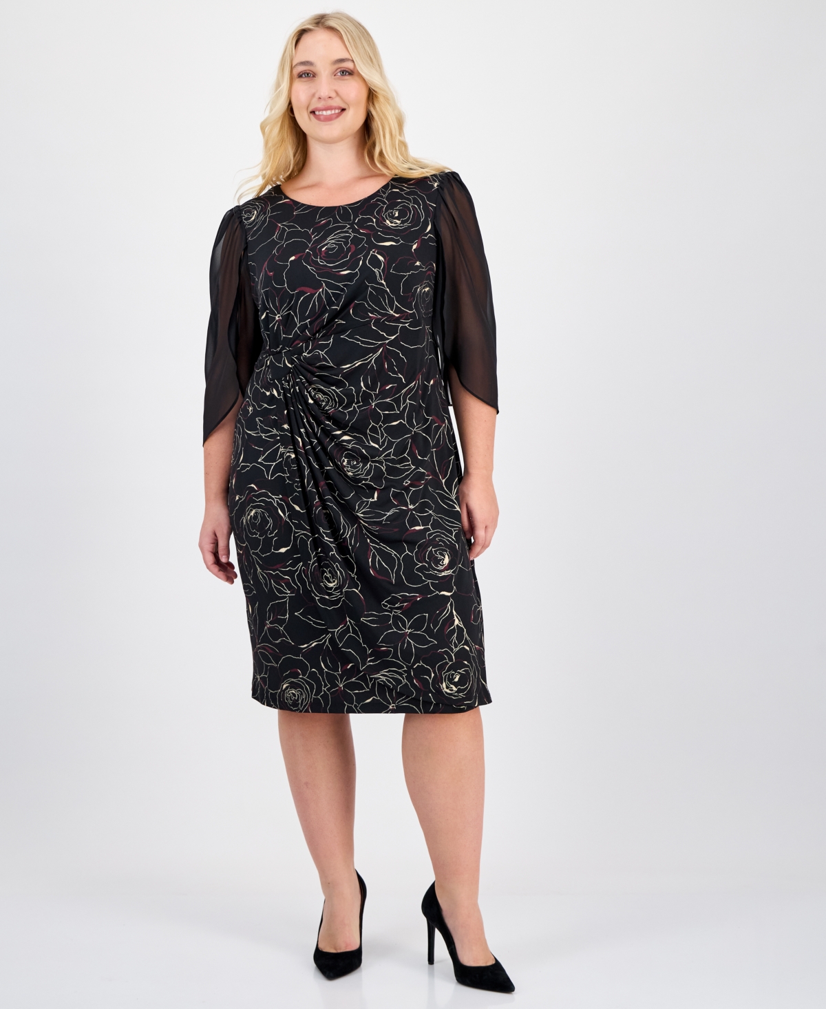 Click here for Connected Plus Size Sheer-Sleeve Printed Side-Tab... prices