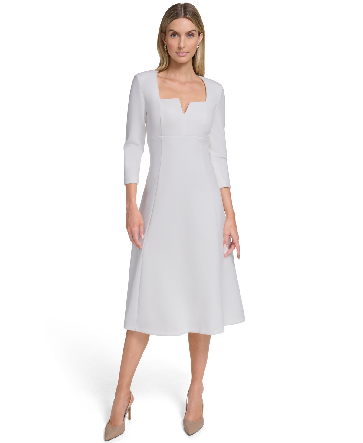 Click here for Calvin Klein Womens Zippered Midi Dress - Cream prices