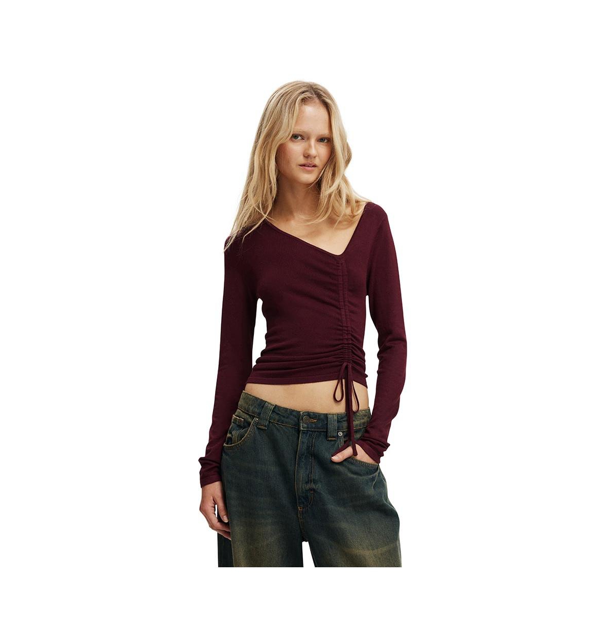 Click here for Cotton On Womens Asymmetric Ruched Knit - Deep pom... prices