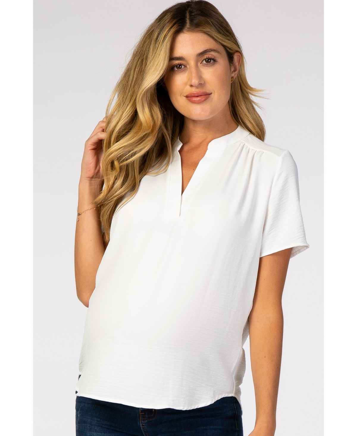 Click here for Pinkblush White Short Sleeve V-Neck Maternity Blou... prices