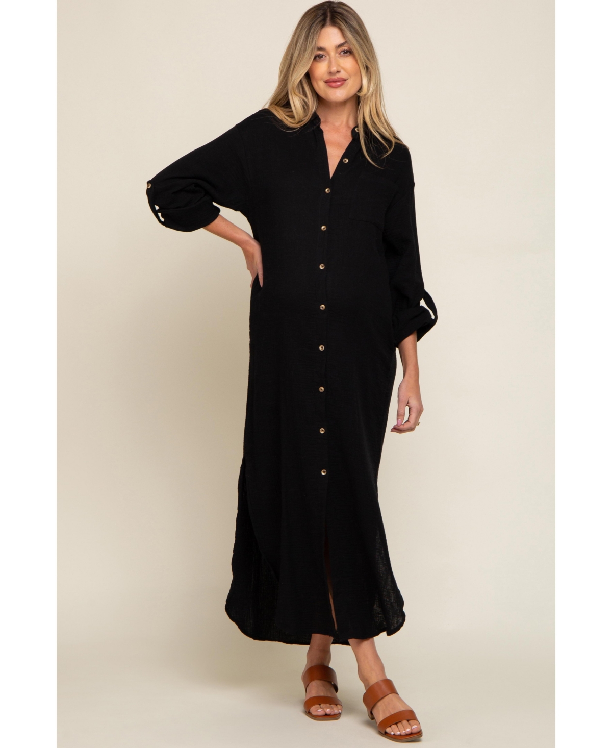 Click here for Pinkblush Black Button Down 3/4 Sleeve Maternity M... prices