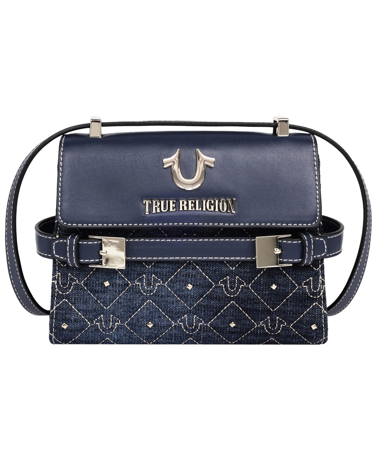 Click here for True Religion Studded Denim Flap Crossbody Bag - D... prices