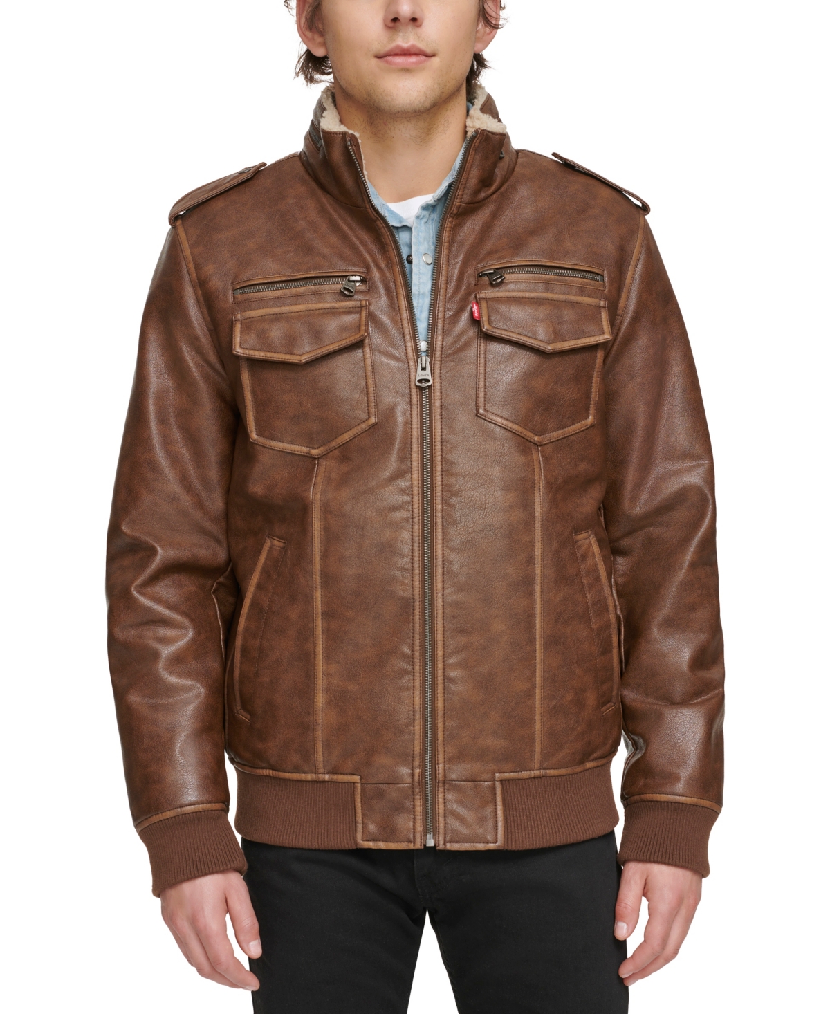 Click here for Levis Mens Sherpa Lined Faux Leather Aviator Bombe... prices