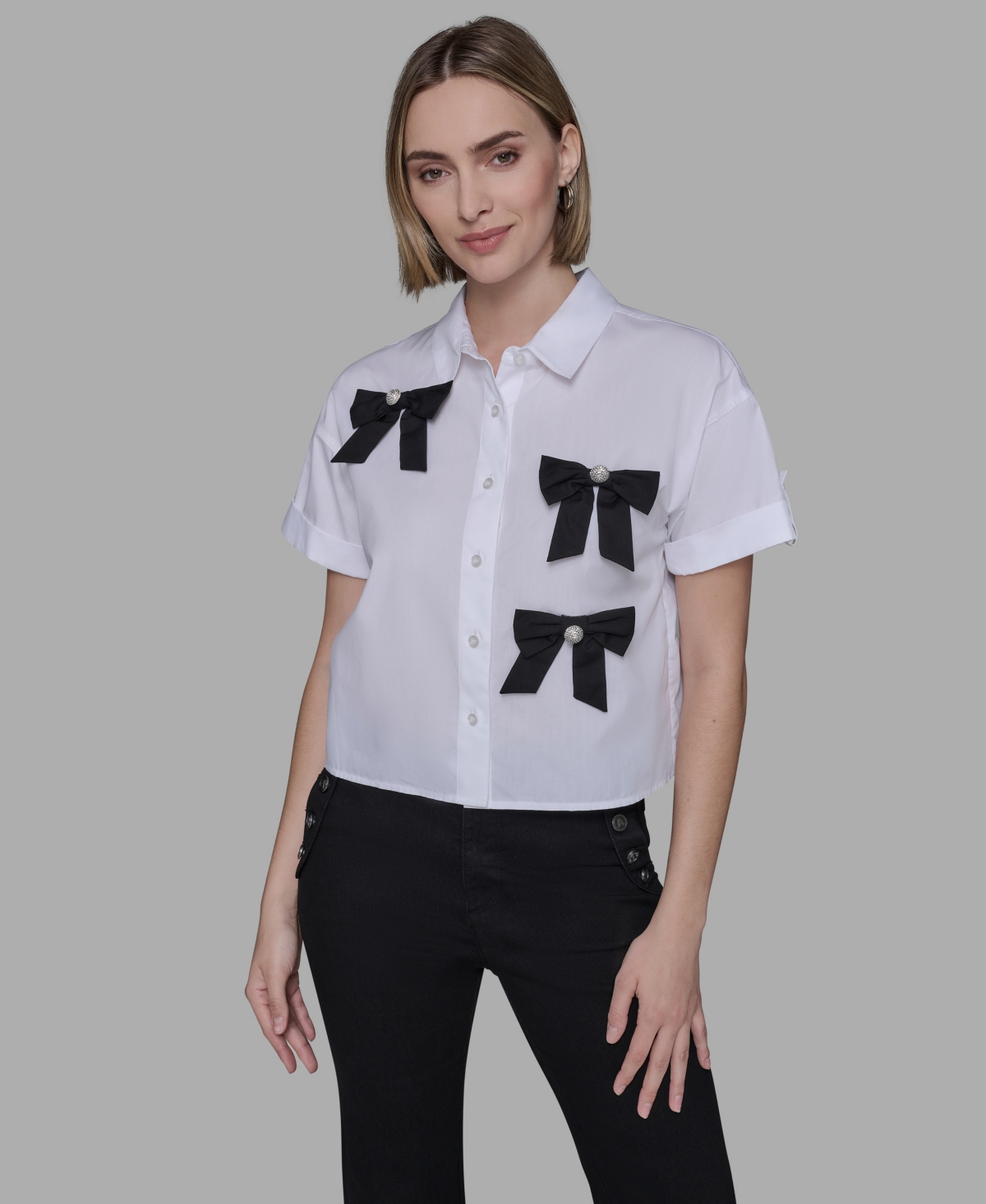 Click here for Karl Lagerfeld Paris Womens Collar Bow Applique De... prices