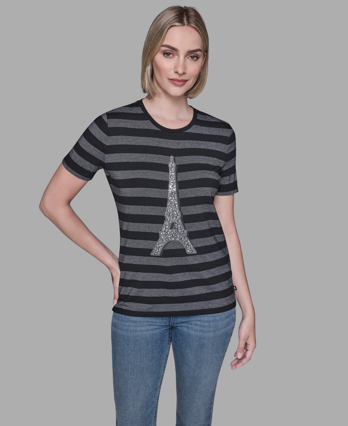Click here for Karl Lagerfeld Paris Womens Crewneck Striped T-Shi... prices