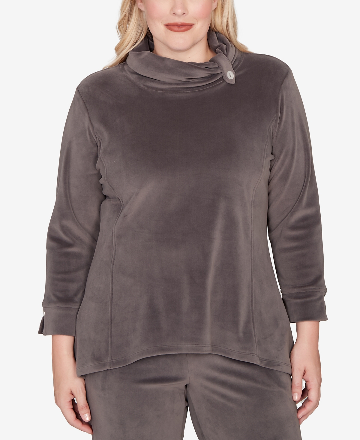 Click here for Alfred Dunner Calm Luxe Luxe Cowl Neck Top - Slate prices