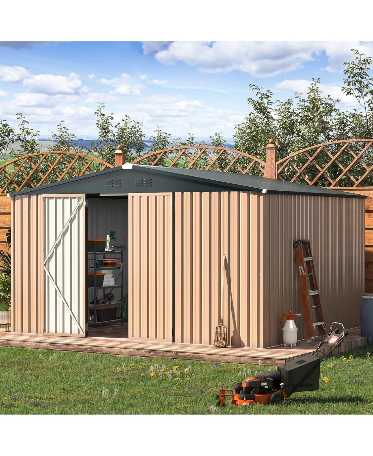 Click here for Aecojoy 12x10 Outdoor Storage Shed - Brown and gre... prices