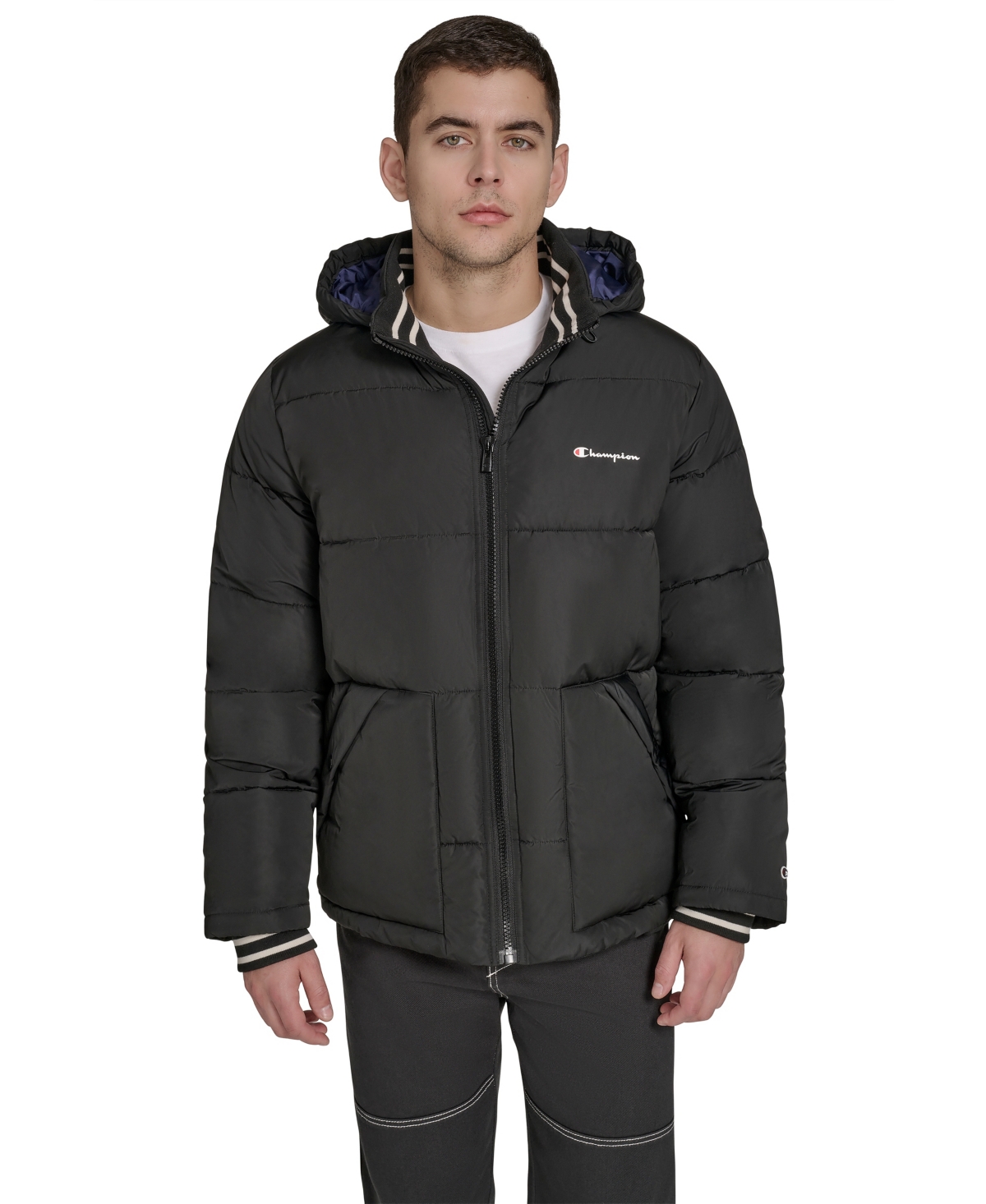 Click here for Champion Mens Puffer With Hood Jacket - Black prices
